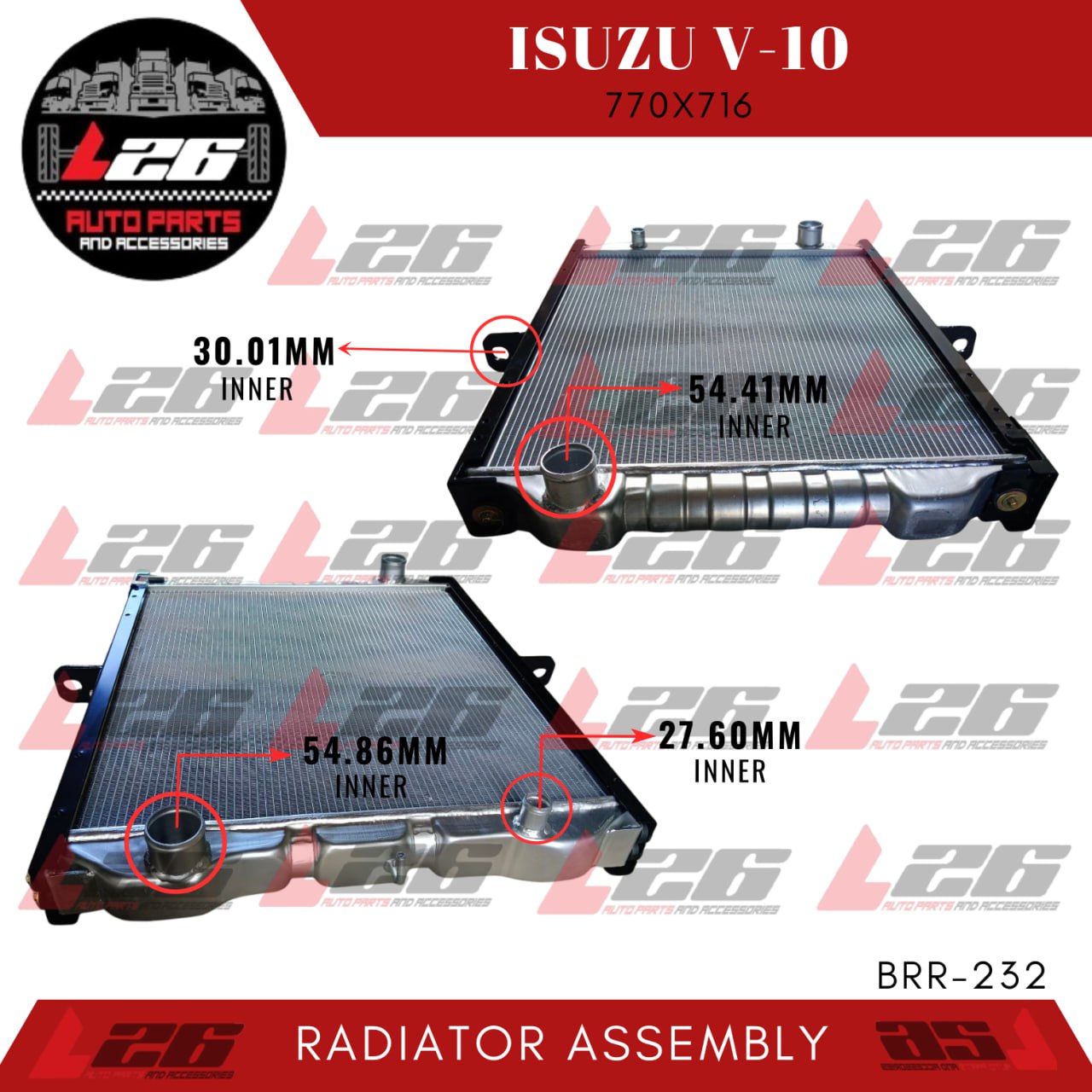 BRR-232 Isuzu V-10 Engine Truck RADIATOR ASSEMBLY M/T 770x716x56mm ...