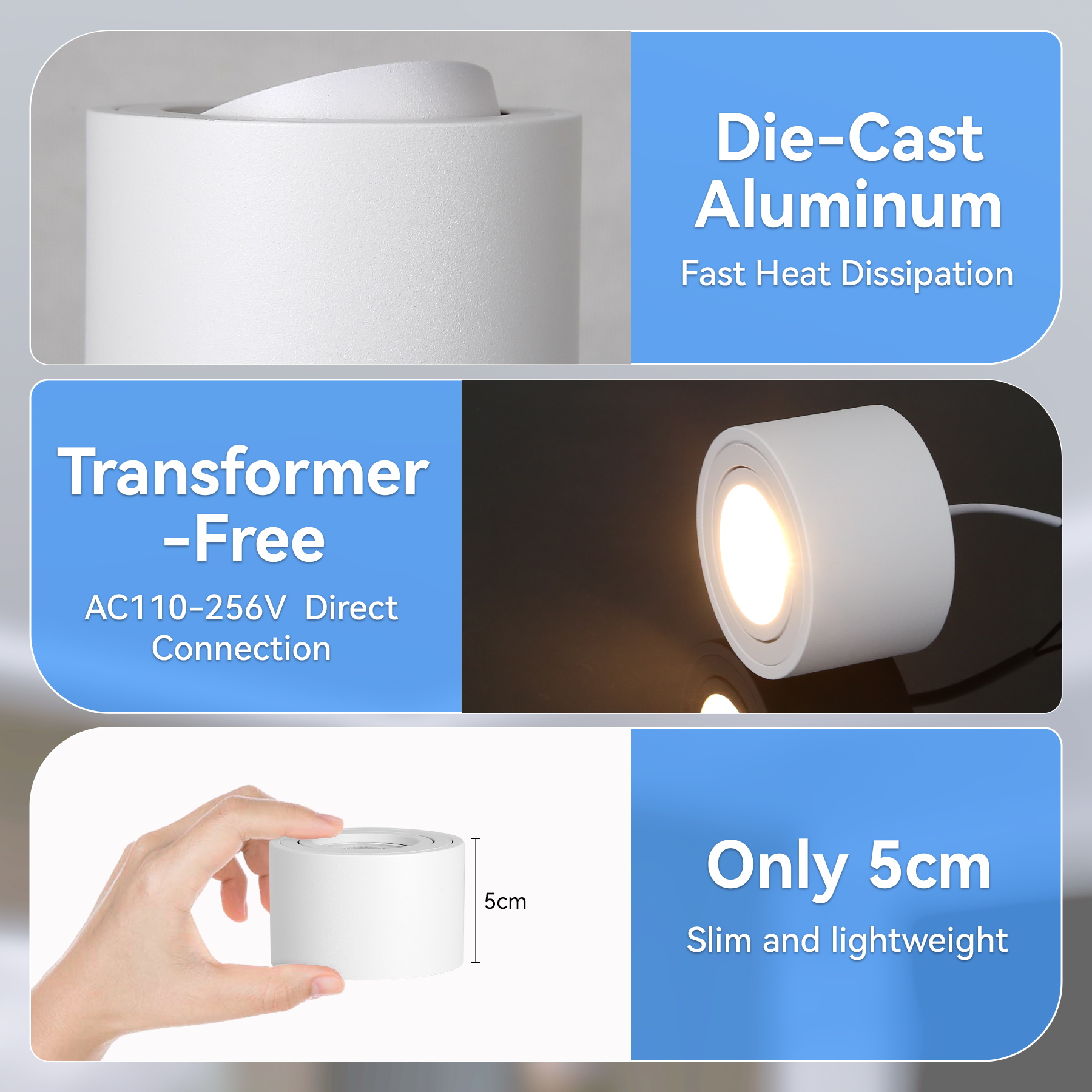 Tri-color Pin Light Adjustable Lighting Angle LED Downlight Ceiling ...