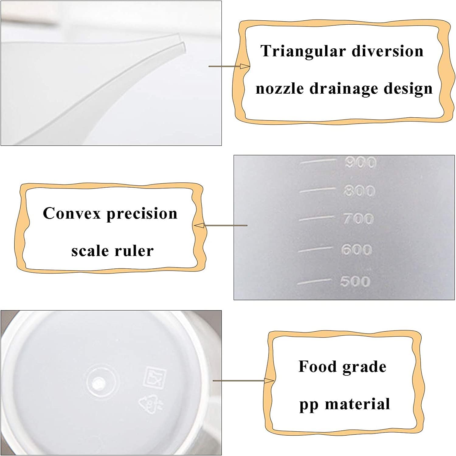 1000ML Tip Mouth Measuring Cups Plastic Funnel Pitcher Long Spout ...