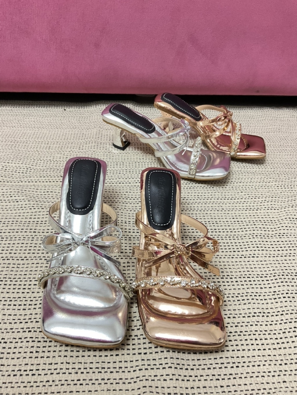 GRITBYVANESSAANN Bow and Rhinestone Kitten Heels | Shopee Philippines