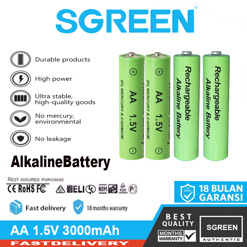 SGREEN Rechargeable Battery AA 1.2V 3000mAh Ni-MH Rechargeable ...