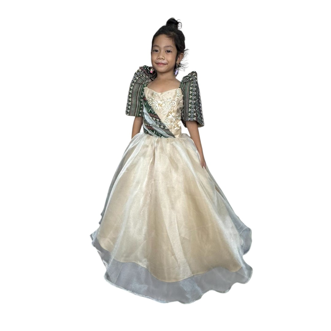 Modern Filipiniana Dress For Kids Mocha Color Patching Design High ...
