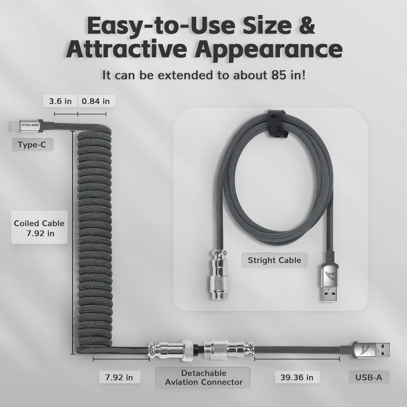 Attack Shark C01 Pro Coiled Cable Double Sleeved Type-C Cable With ...