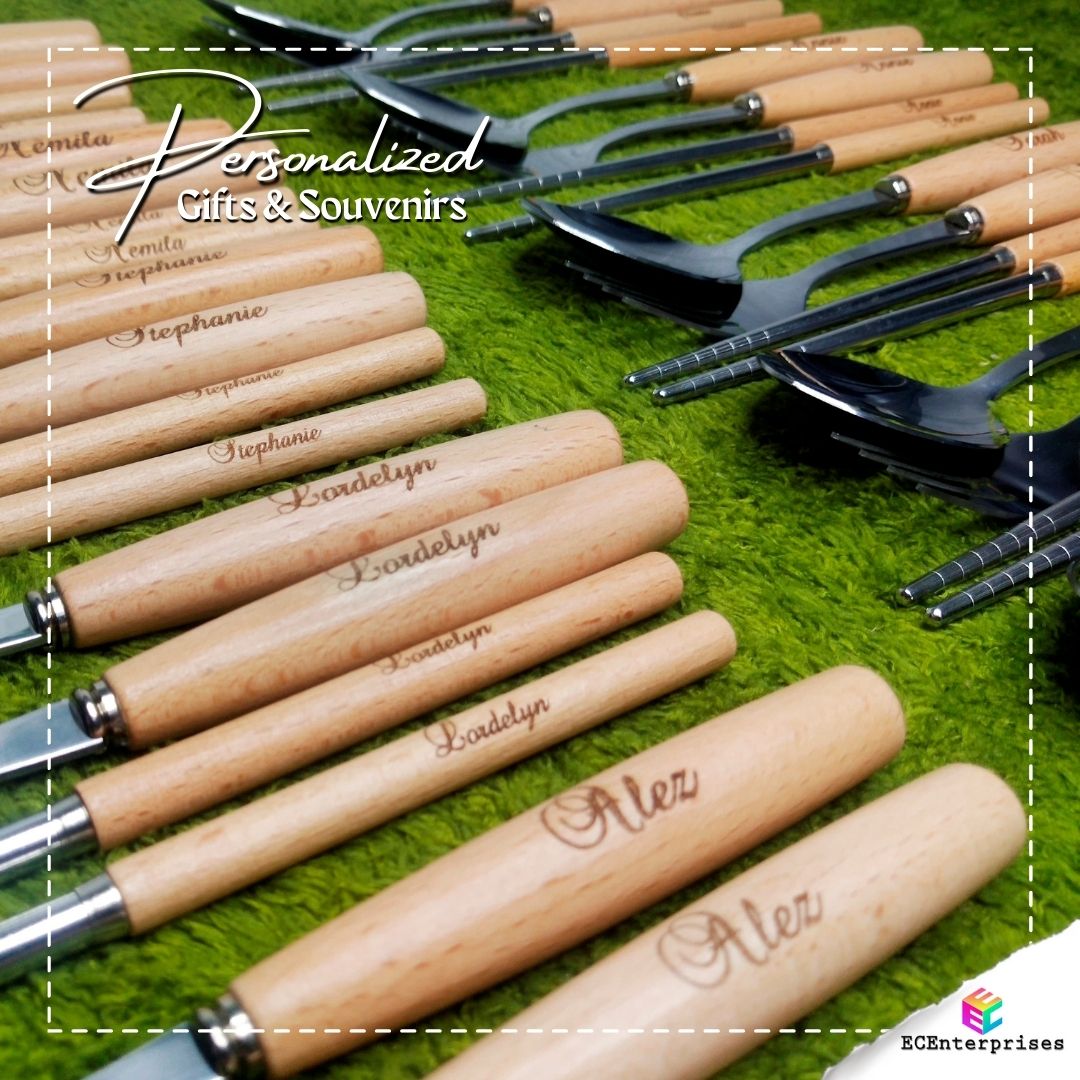 ECOCUT Bamboo Cutlery Set 4-in-1 — Spoon Fork Chopsticks with Name Engraving | Shopee Philippines