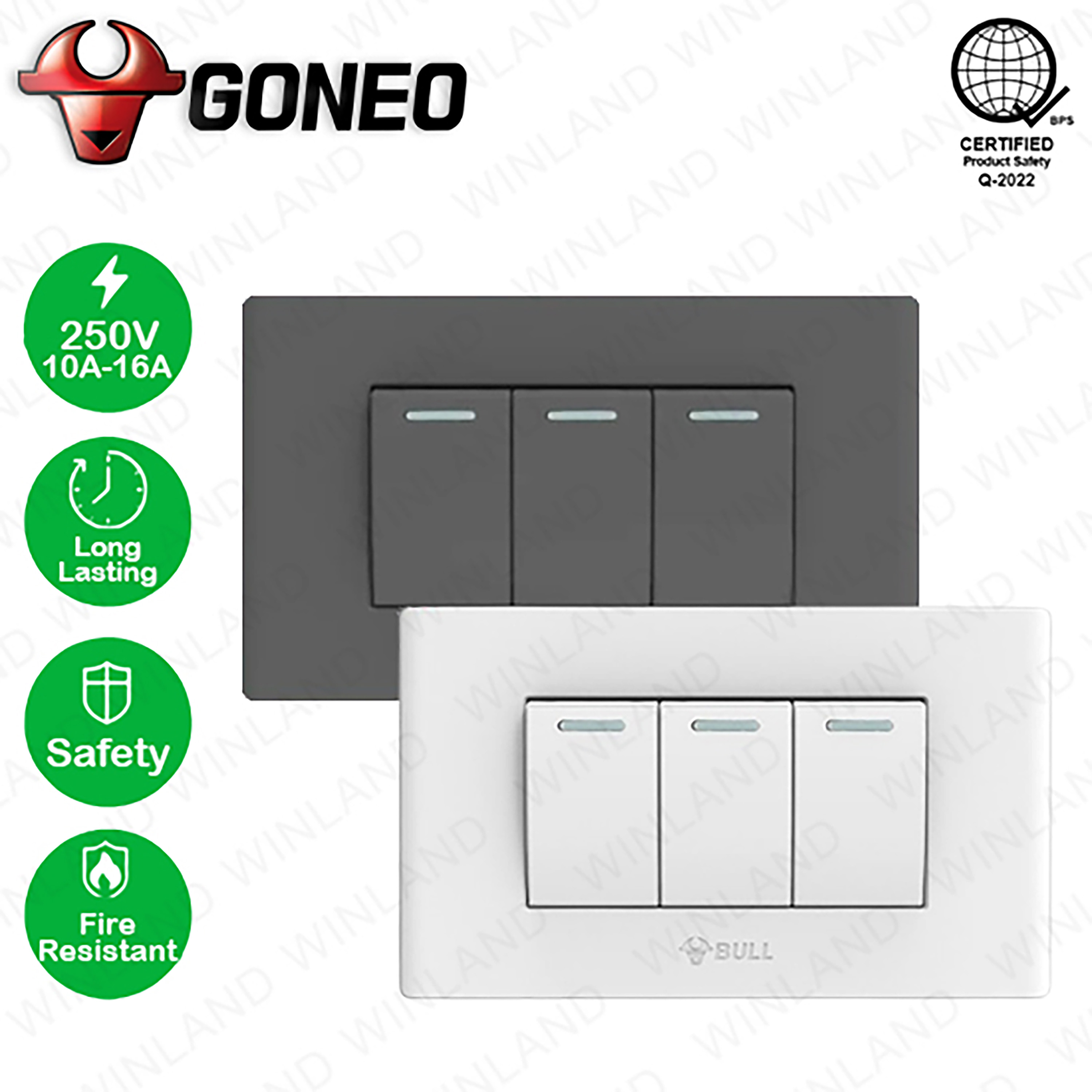 Bull/Goneo by Winland 3 Gang 3 Way Switch Set 10A/16A-250V (G04K322A ...