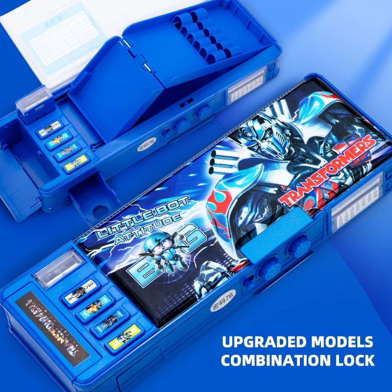 Transformers Pencil Case Kids Gift，With password lock， Pencil Box Dual ...