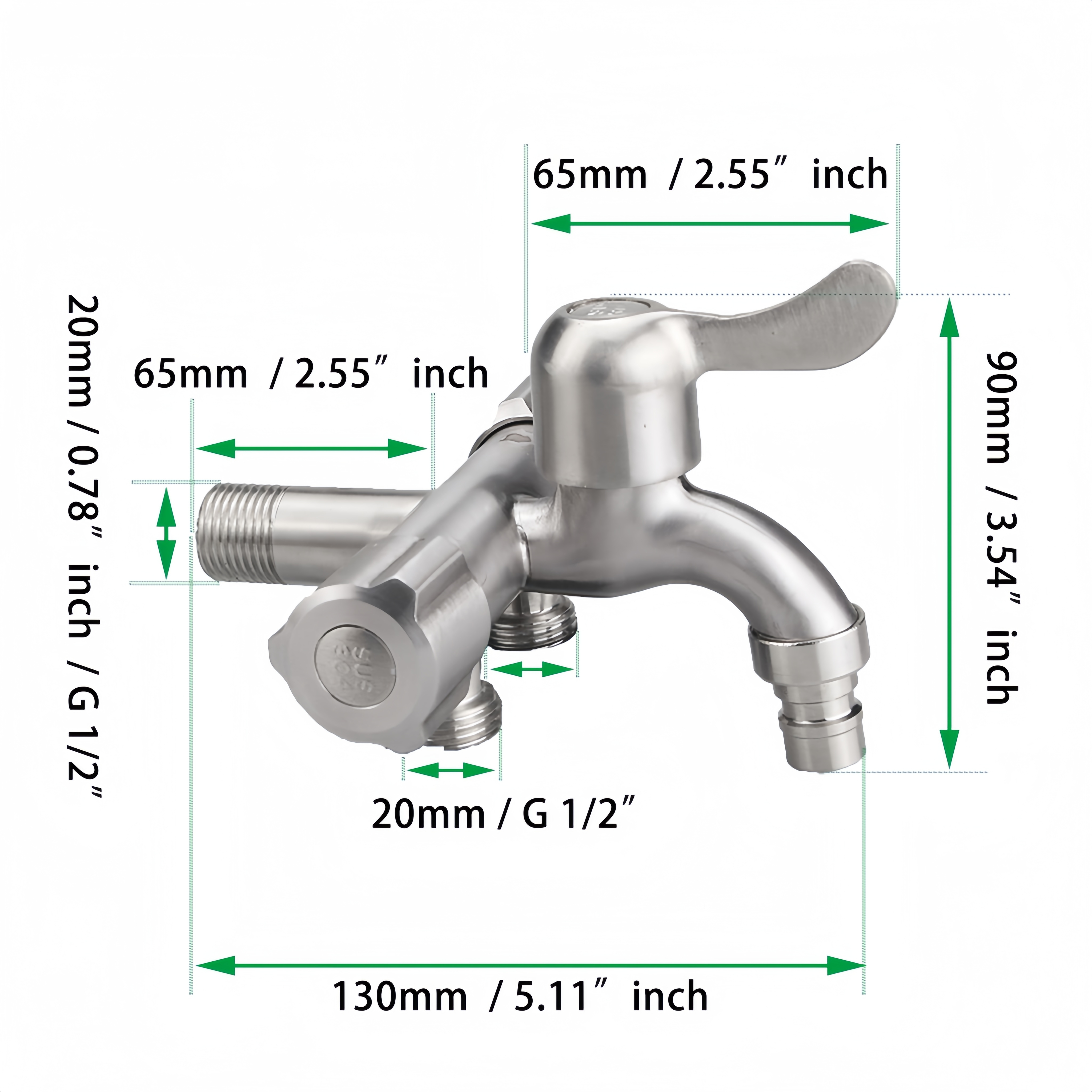 304 Stainless Steel Three Way Faucet Wall Three Way Tap Multifunctional ...