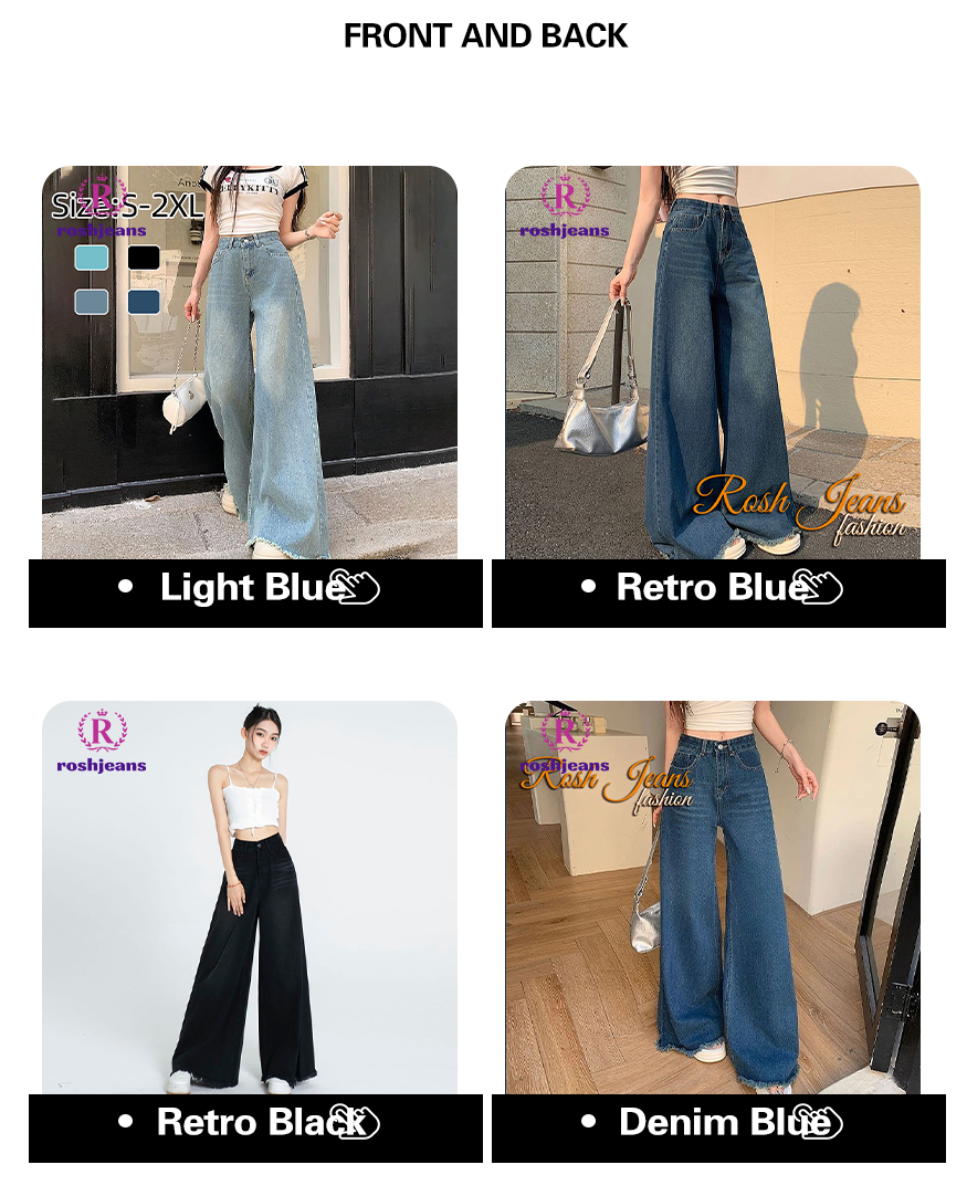 Rosh_Jeans Pants for Women Baggy Jeans pants Wide Leg retro denim High ...