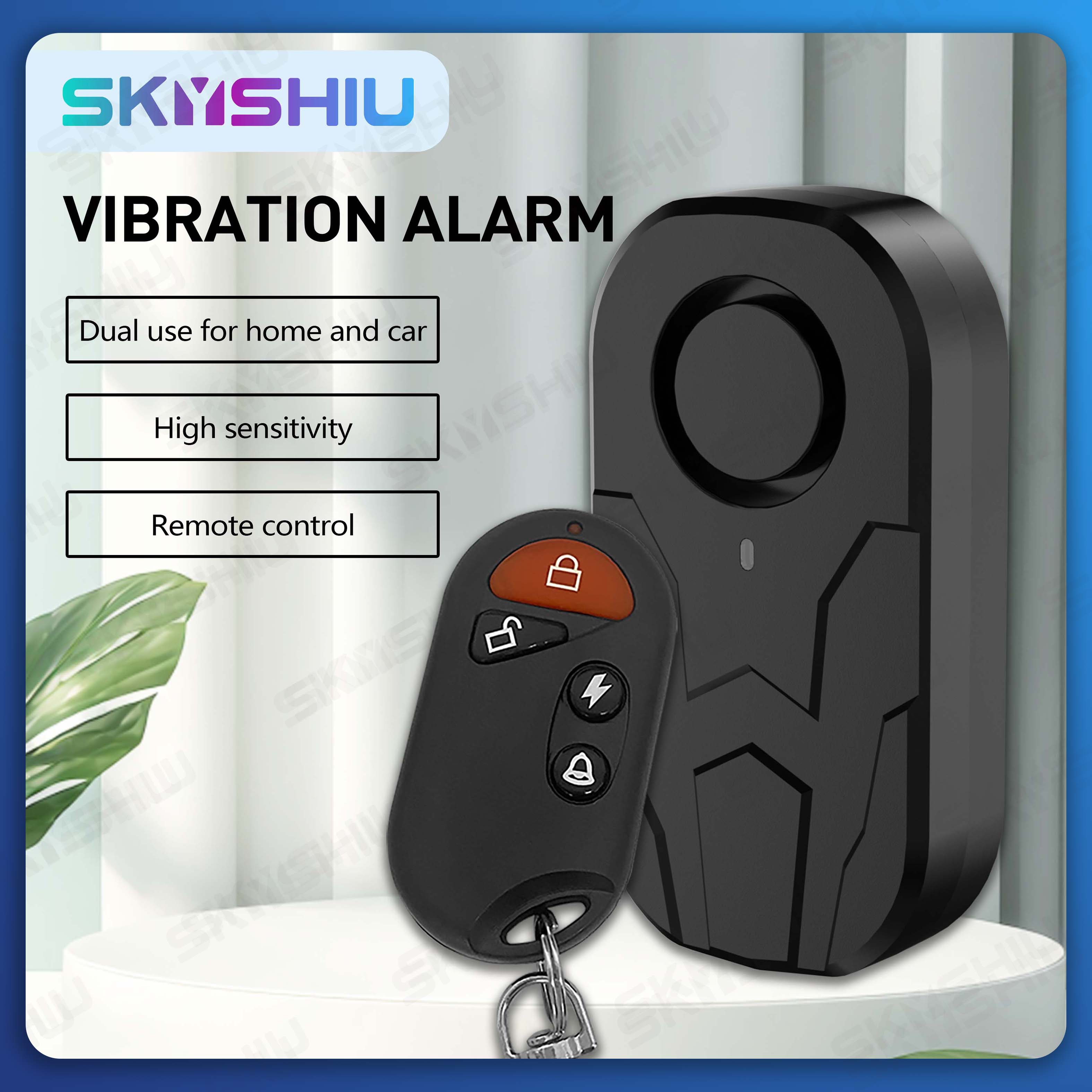 SKYSHIU Rechargeable Alarm Detector 130dB Wireless Security Vibration ...