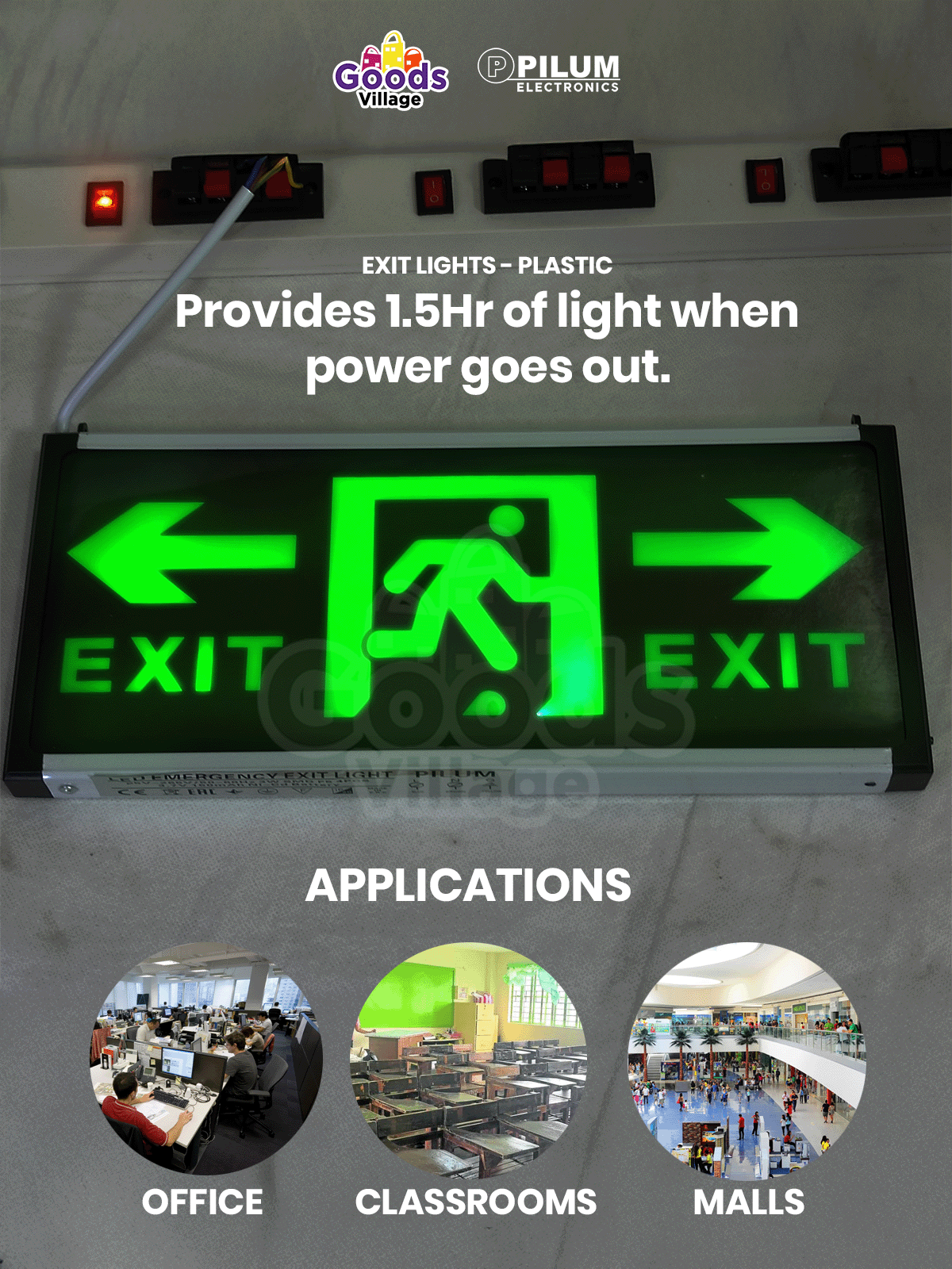 GOODS VILLAGE LED Automatic Emergency Safety EXIT Sign Light - PLASTIC ...