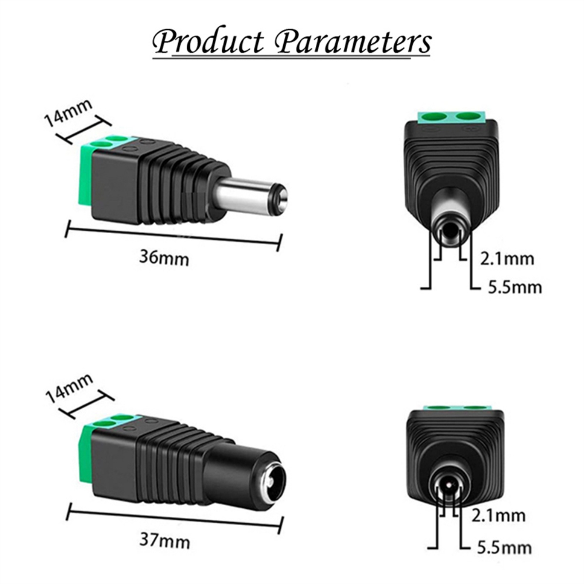 5 Pairs DC 12V Barrel Jack Adaptor 5.5 x 2.1mm CCTV Connectors CCTV ...