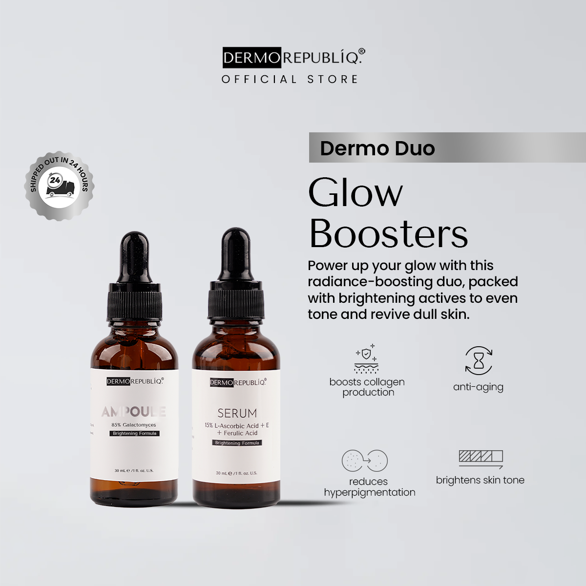 Dermorepubliq Dermo Duo - Glow Booster (85% Galactomyces Ampoule + 15% ...