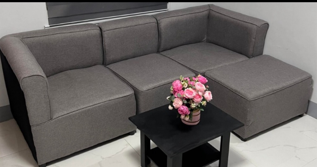 Brand new sala set L shaped light grey fabric sofa with center table ...