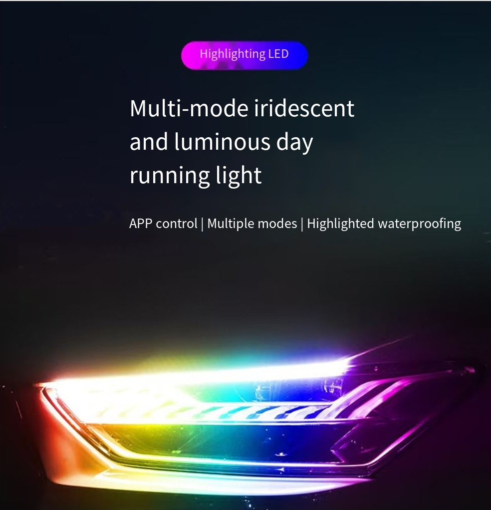 12V 2PCS DRL Car LED Daytime Running Light APP Control Flexible RGB ...