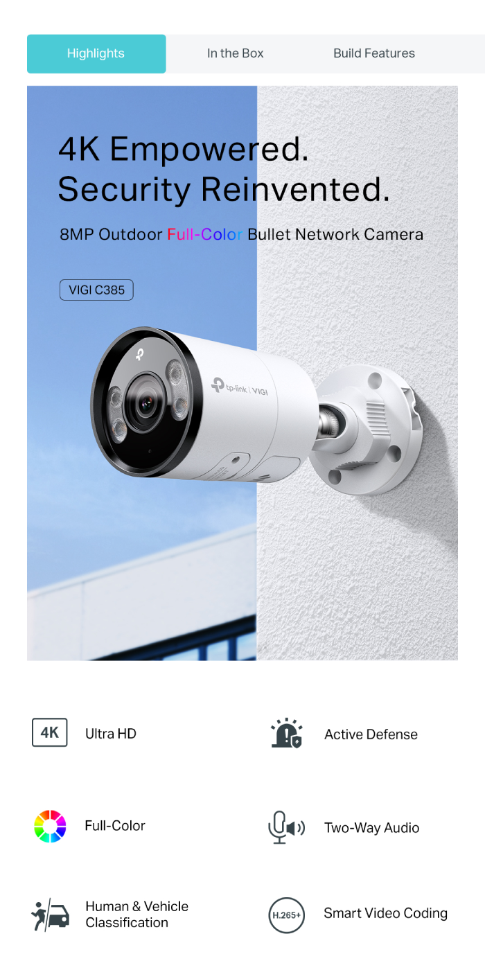TP-Link | VIGI C385 | Outdoor CCTV | Full-Color | Bullet | Network ...