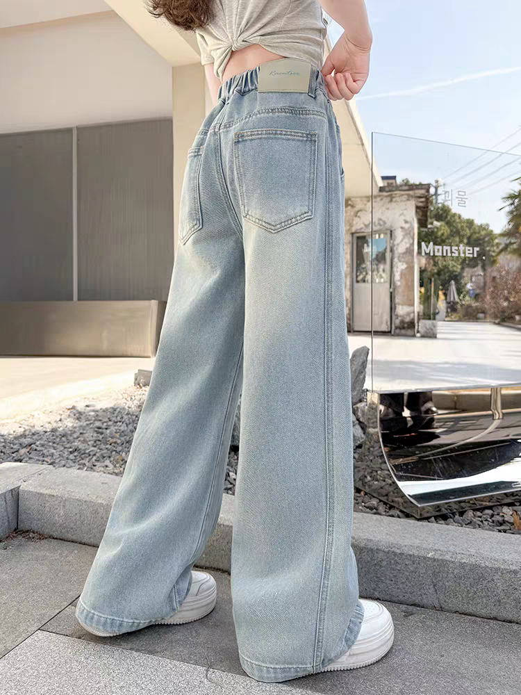 Cargo Maong Pants for Kids Girls with 6 Pockets Baggy Wide Leg Jeans ...