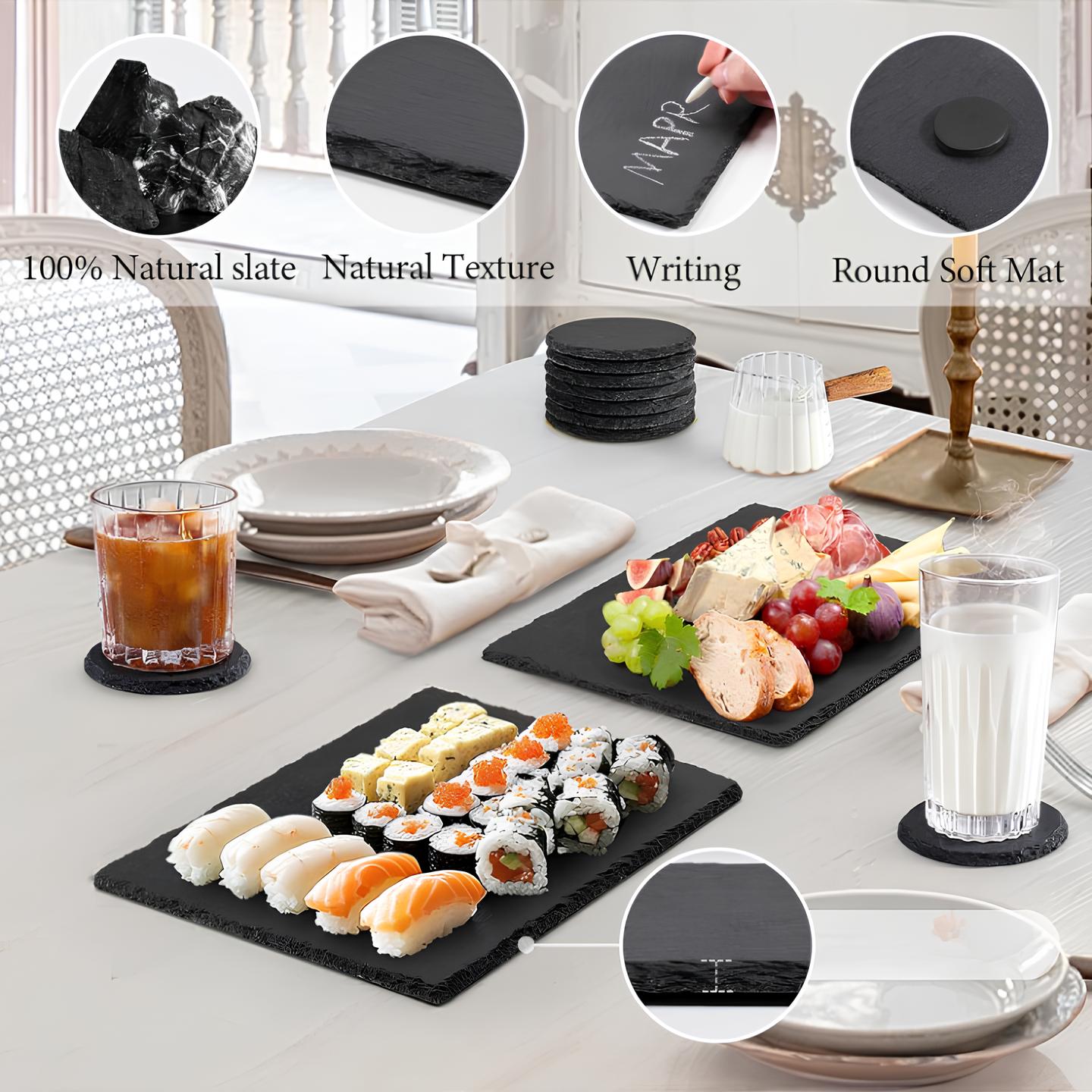 Kitchen Circle Rectangular Black Stone Slate Cheese Slate Board Platter ...