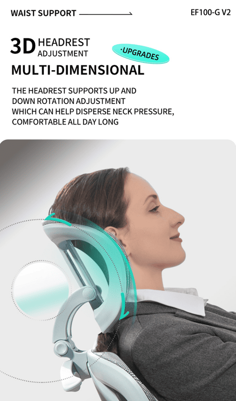 INPLAY EF100-G Ergonomic Chair Adjustable Breathable Design Long ...