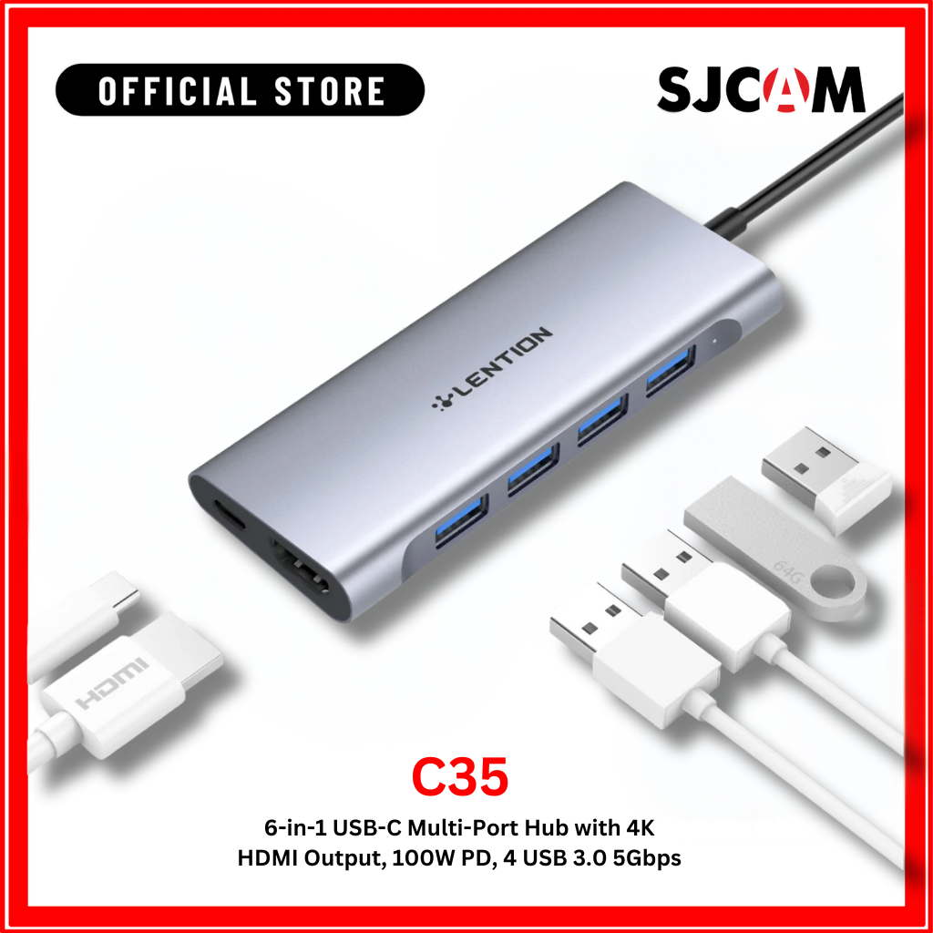 LENTION C35 6-in-1 USB-C Multi-Port Hub with 4K HDMI Output, 100W PD, 4 ...