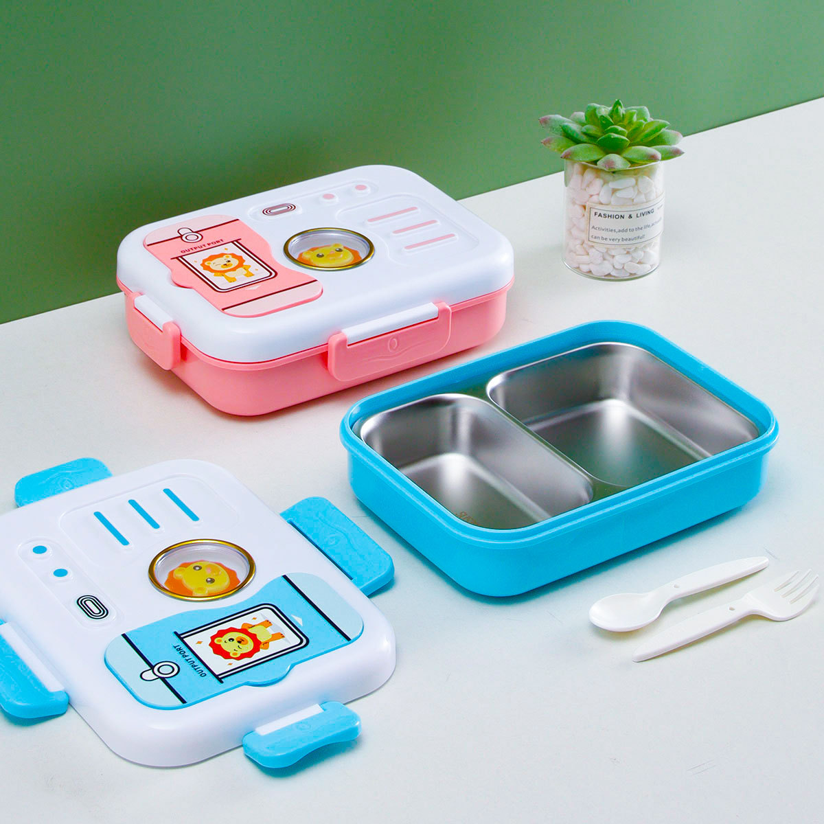 compartment stainless steel lunch box camera lunch box with tableware ...