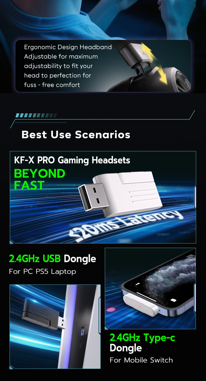 KOORFLY X PRO Wireless Gaming Headset With Mic Bluetooth 5.0 Wireless ...