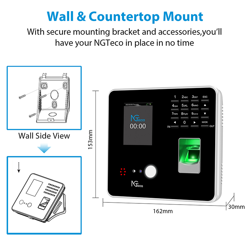 NGTeco MB2 Face Time Attendance Machine RFID Card PIN Finger Time Clock ...