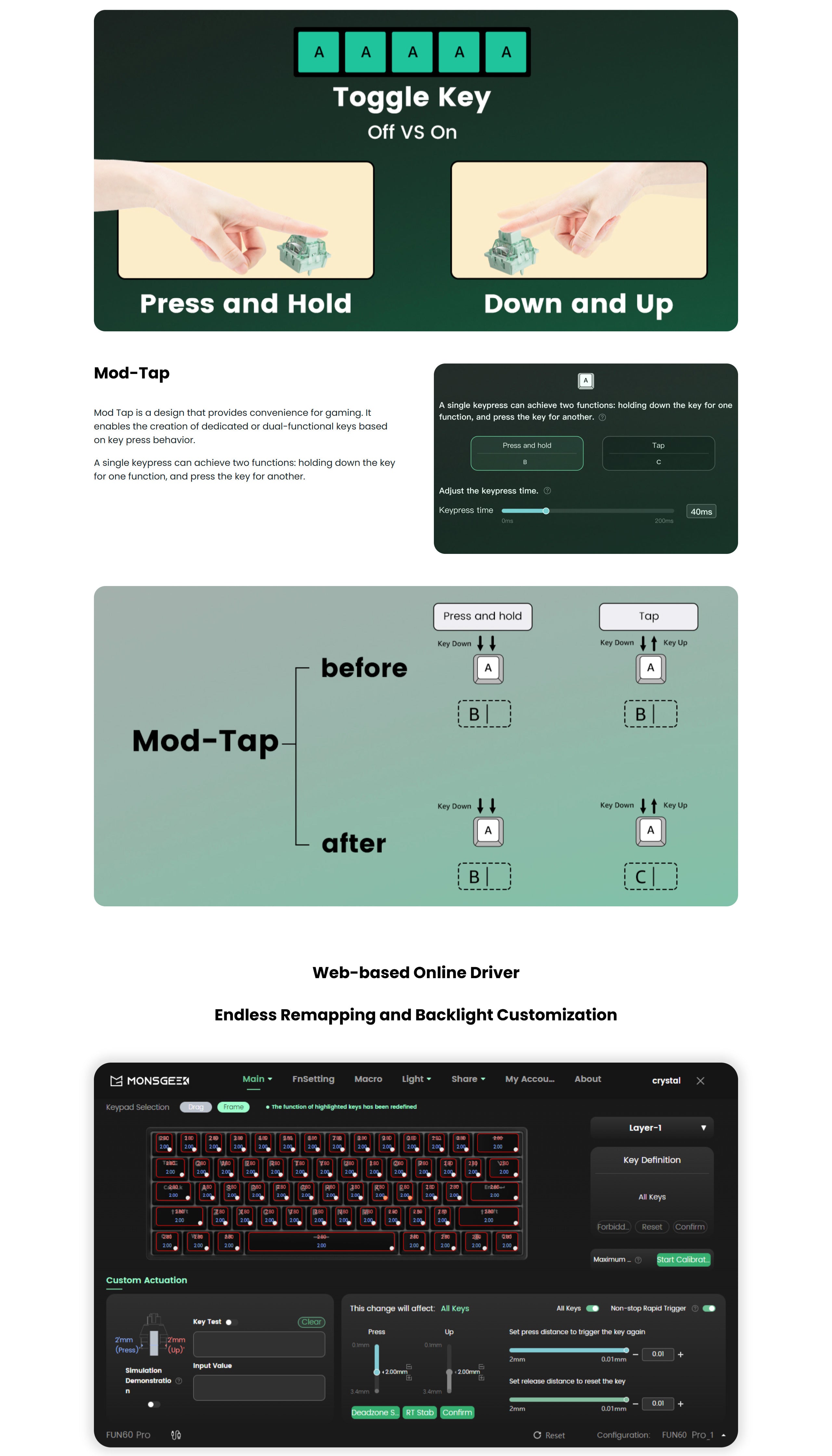 MonsGeek FUN60 Pro SP Shine-Through Blaze Gradient Multi-Mode RGB ...