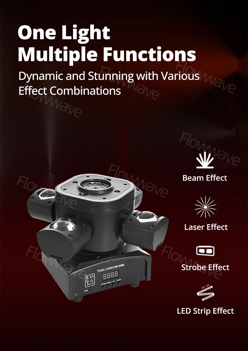 FLowwave Disco Light Rotating 4-Arm Beam Octopus Light Laser Ring Sound ...