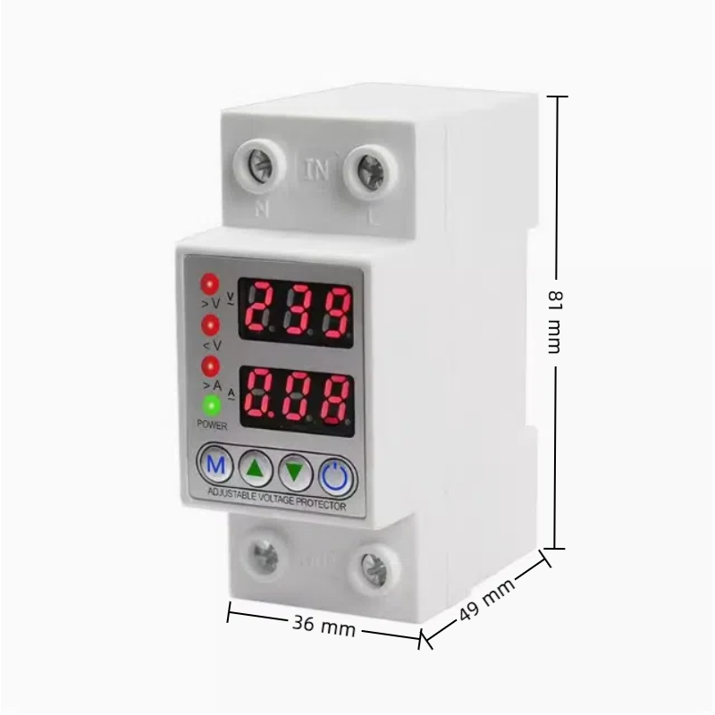 Dual display DIN rail adjustable digital over-under voltage relay surge ...