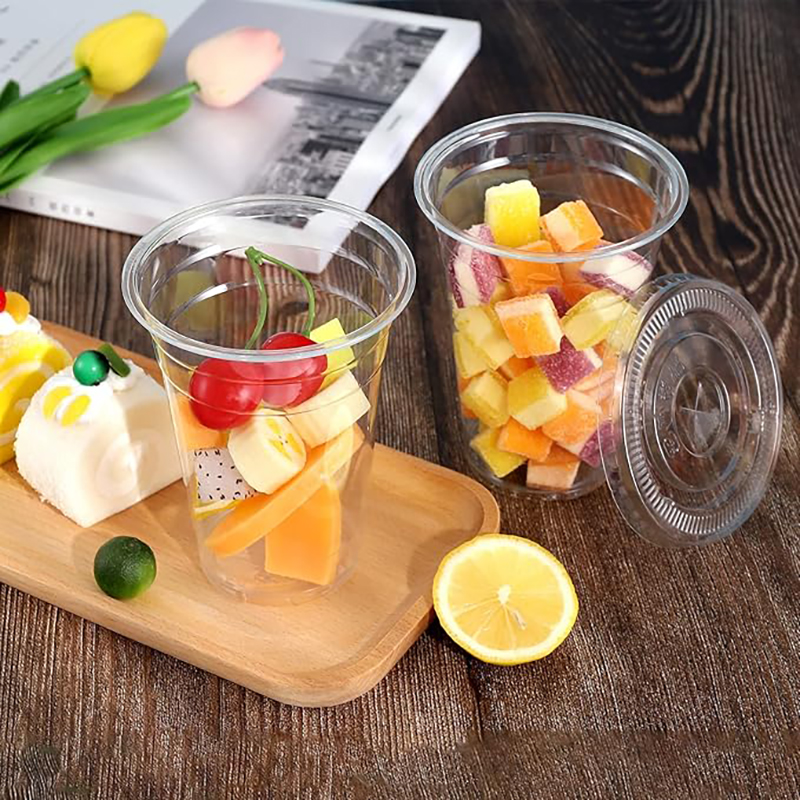 100pcs Clear Plastic Cups with Flat Lids 10oz, 12oz, 16oz, 22oz PP Y ...