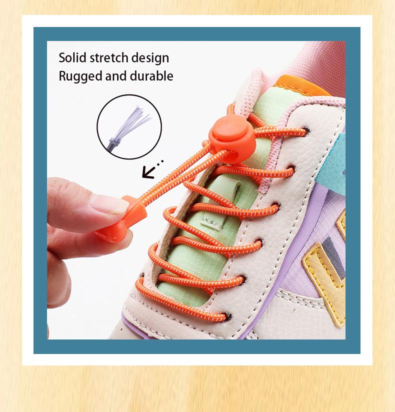 2Pair Round elastic shoelaces Without Ties Lock Shoelace sneakers Quick ...