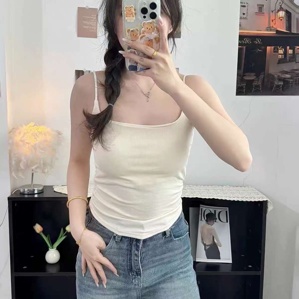 Women's backless Spaghetti strap with breast Pad adjustable strap Sexy ...