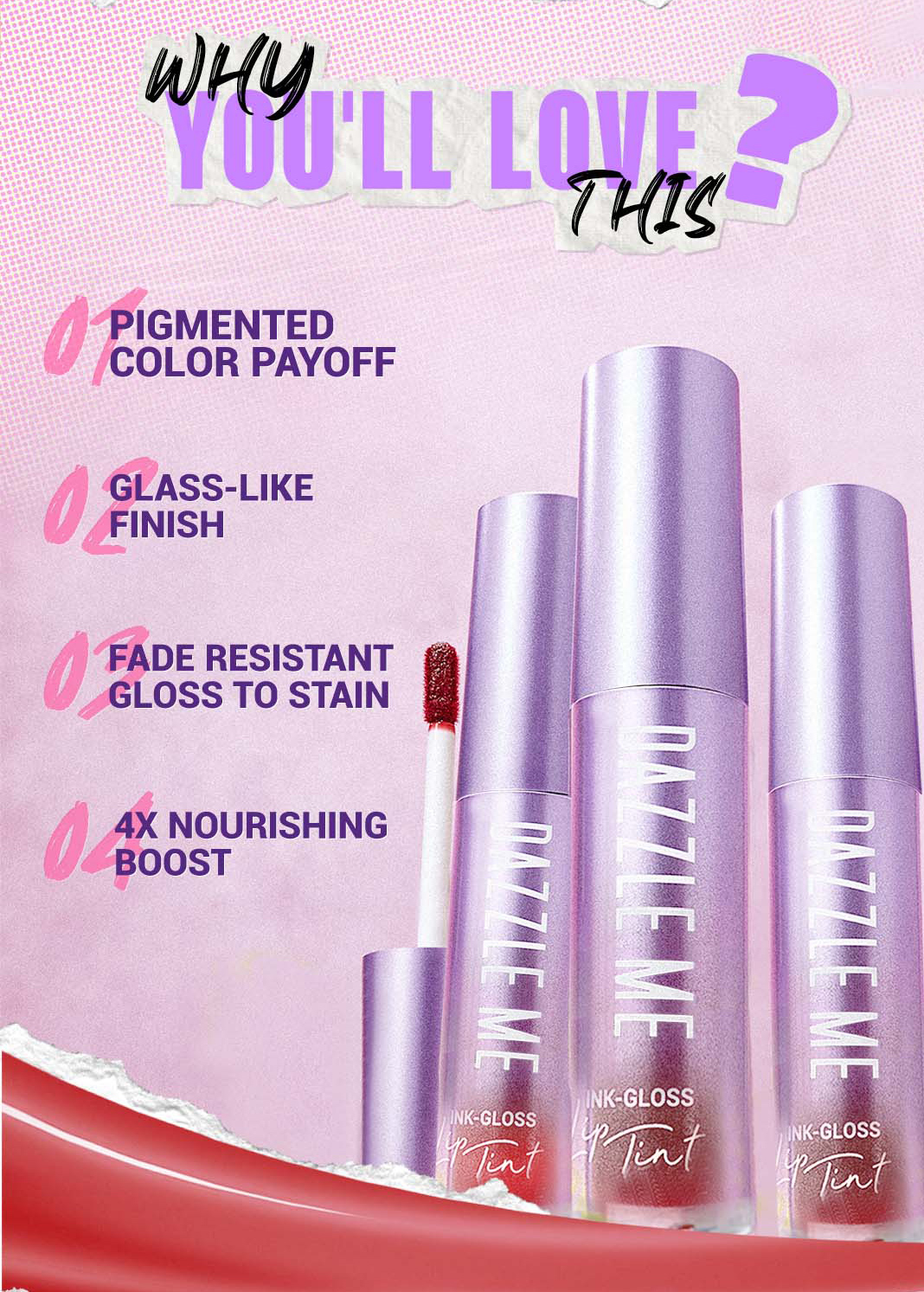 DAZZLE ME Ink-Gloss Lip Tint | 16H Dewy Finish Transfer-proof Lip Tint ...