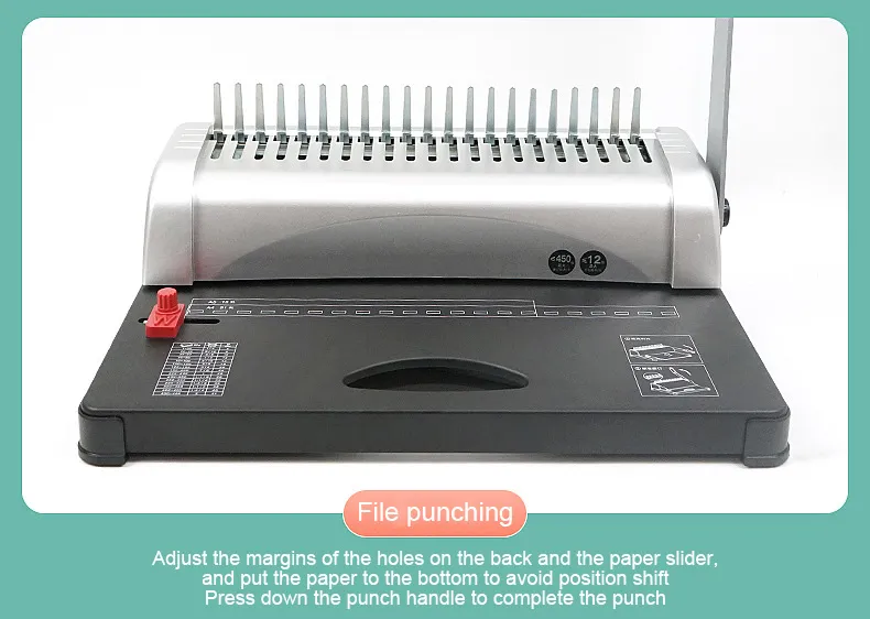 Ring/Comb Binding Machine 12 Punched Sheets Silver Office A3/A4 Size ...