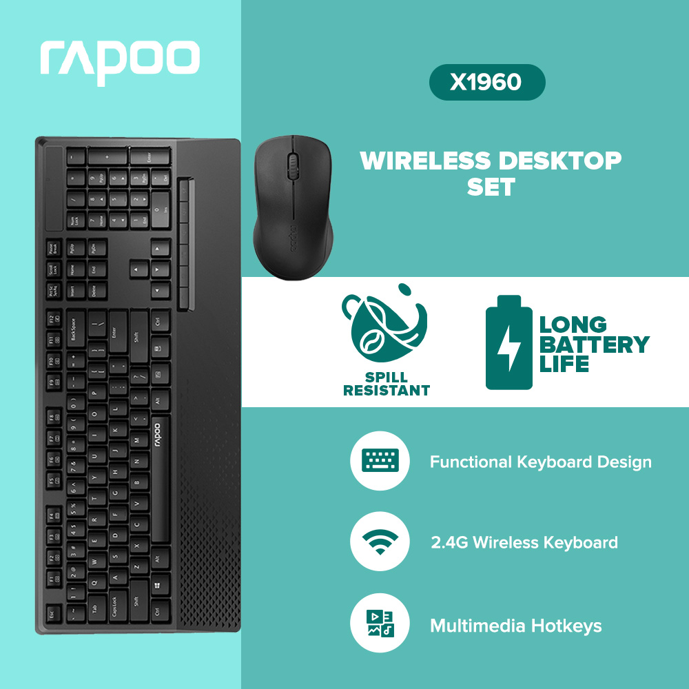 Rapoo X1960 Wireless Optical Keyboard and Mouse Set1000DPI (Black ...