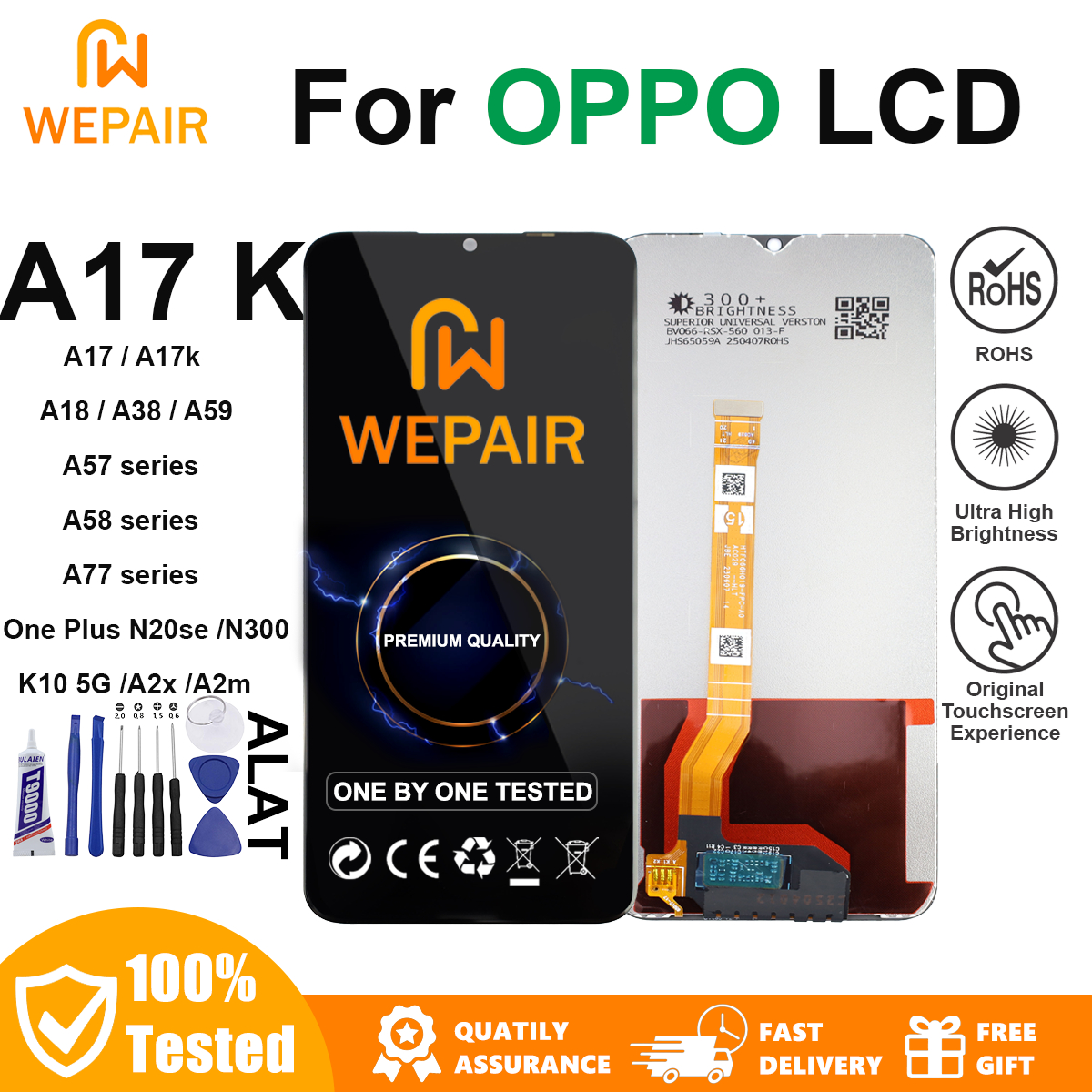 WEPAIR LCD Touch Display Screen Assembly For OPPO A17/A17K/A57/A77S/A18 Digitizer Replacement ...