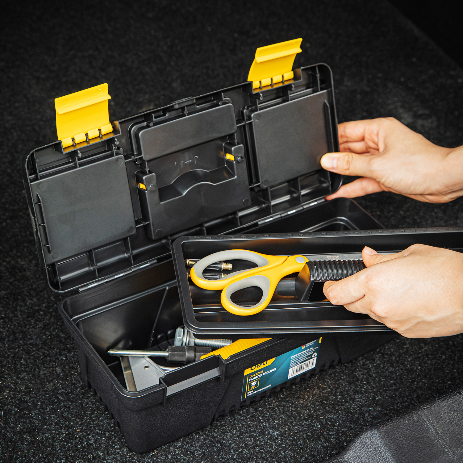 Deli Plastic Tool Box YELLOW Tool Kit Home Repair Kit Durable Multi ...