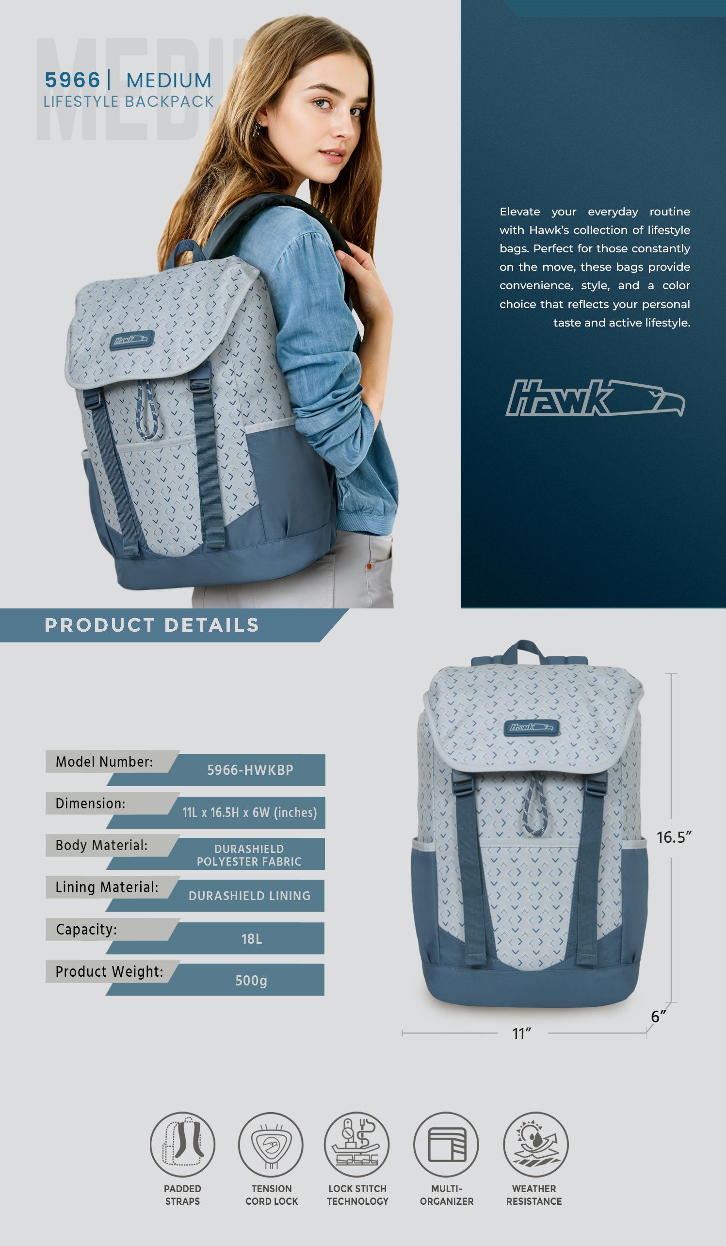 Hawk 5966 MEDIUM Lifestyle Backpack | Shopee Philippines
