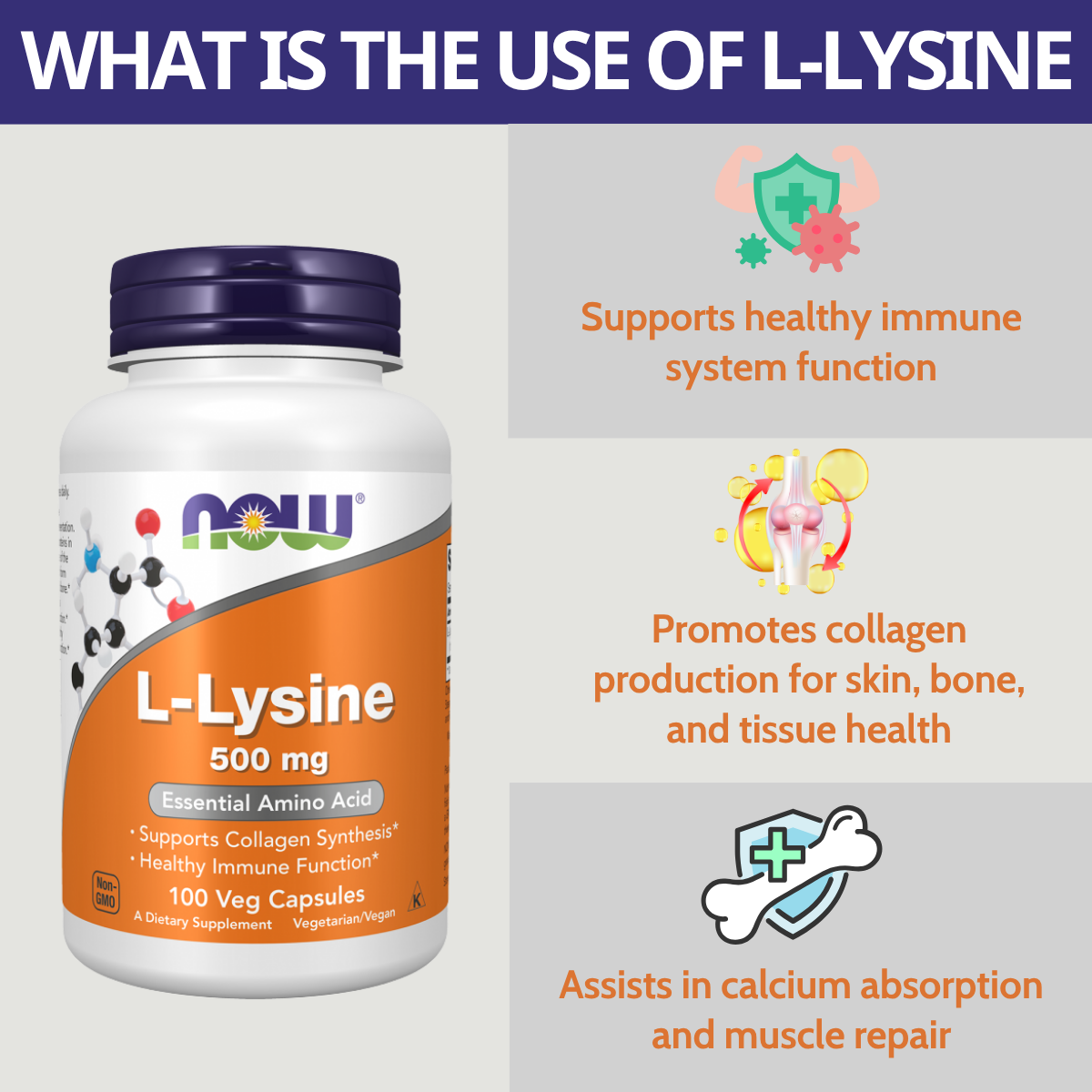Lysine NOW L-Lysine 500mg Essential Amino Acid Supplement for Immune ...