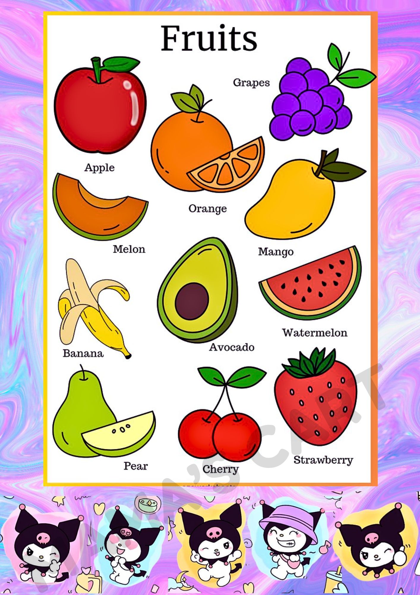 KUROMI EDUCATIONAL CHARTS A4 SIZE LAMINATED FOR KIDS ALPHABET NUMBERS ...