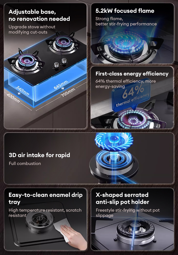 Tixx Gas Stove Built-In 5200W Super Firepower 2 Burners Glass Panel ...