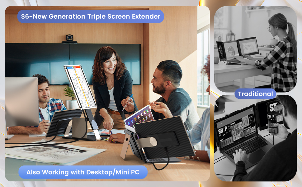 15.6in Laptop Portable Monitor Triple Screen Extender 1080P FHD Plug ...