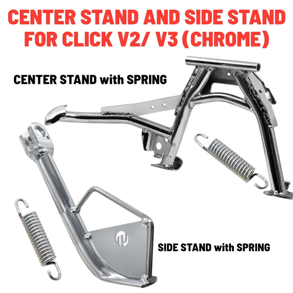 CENTER AND SIDE STAND with SPRINGS FOR HONDA CLICK V2/V3 (CHROME/BLACK ...
