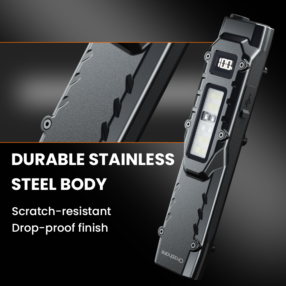 Orashare OL09 1200LM Rechargeable LED Flashlight Clip-On Work Light for ...