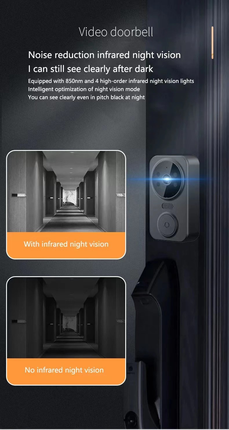 Wireless Doorbell Display Screen Waterproof Smart Doorbells Two-Way ...