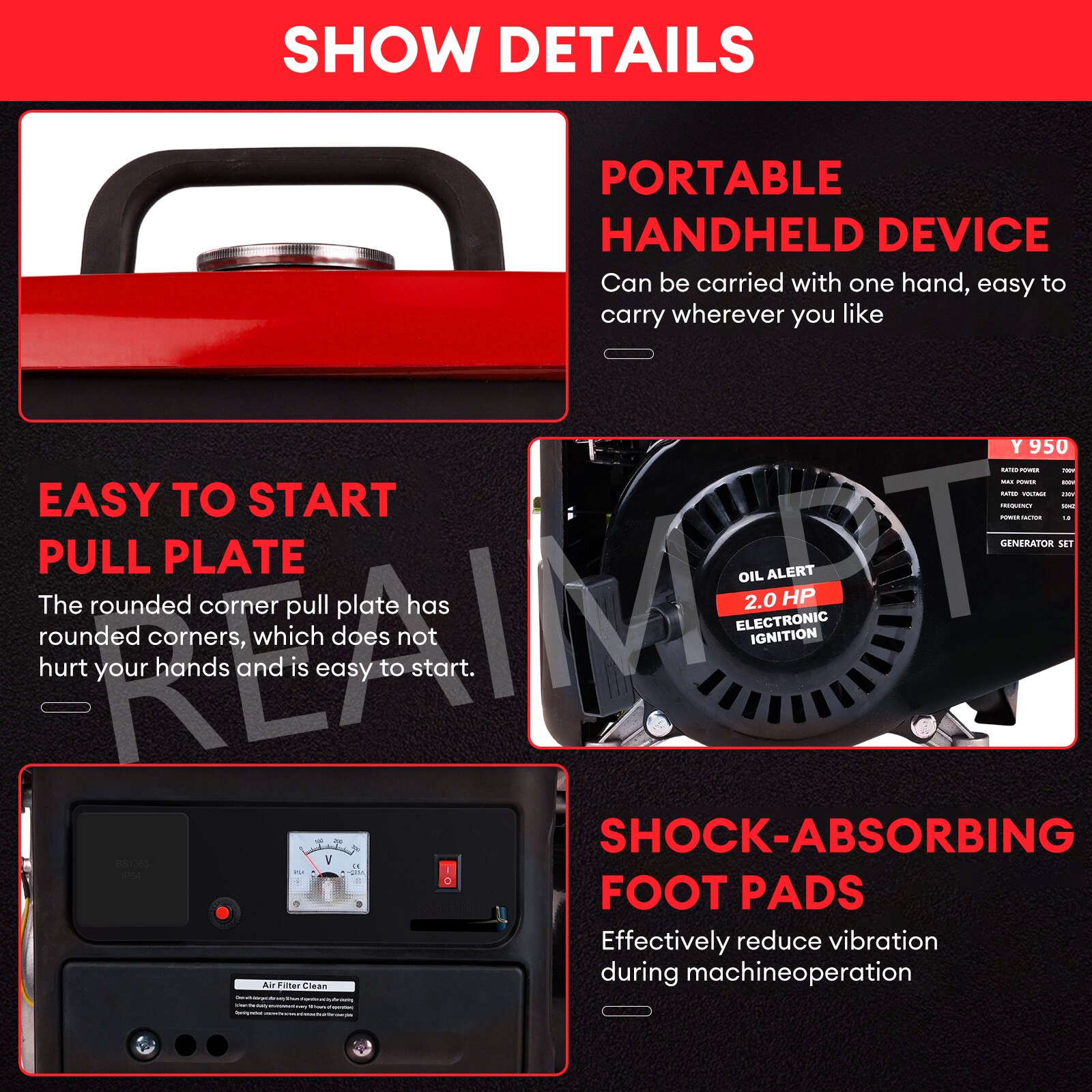 REAIM Gasoline Generator Portable Mini Generator Household Home Outdoor ...