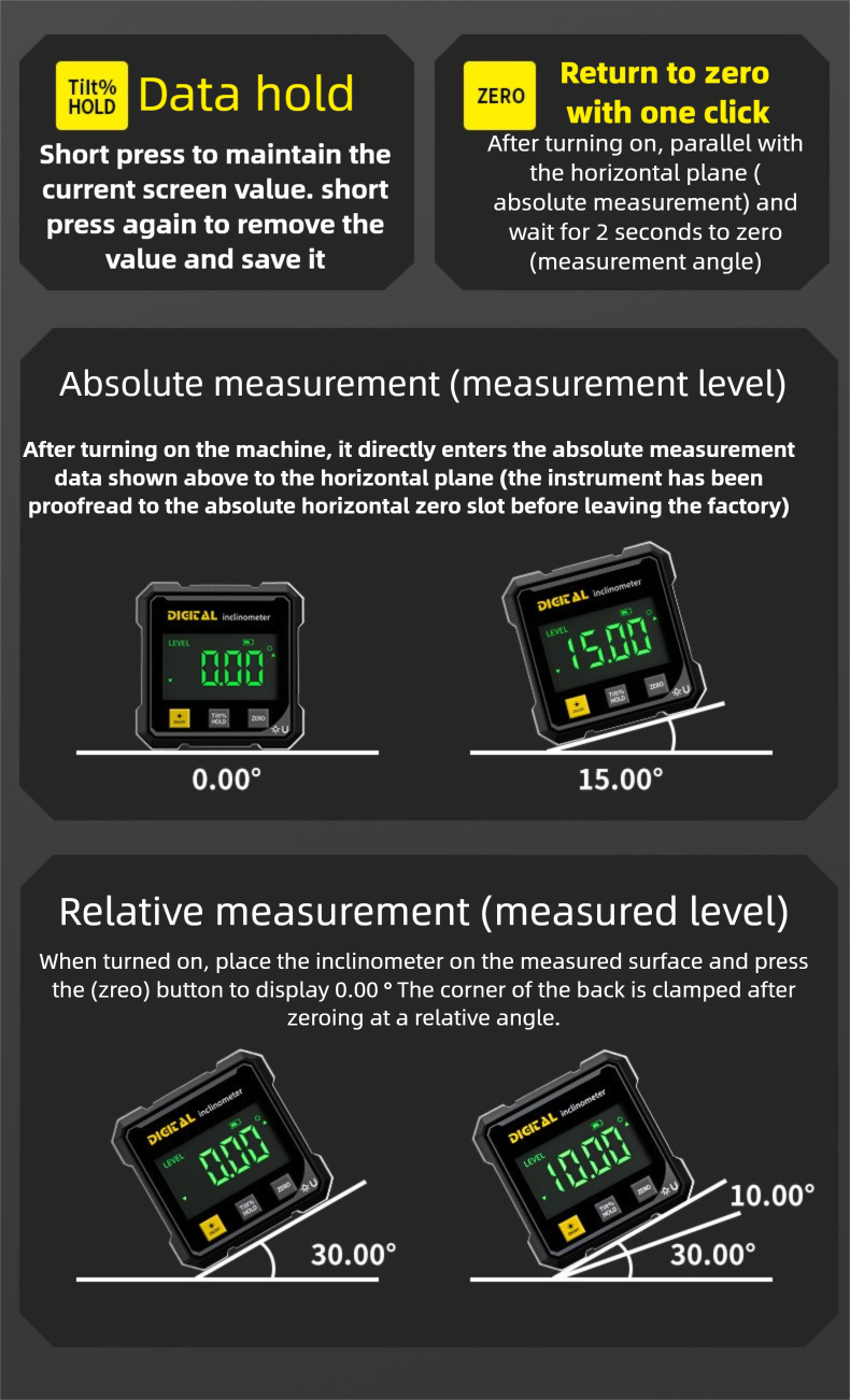 High Precision Digital Laser Level with Inclinometer & Angle ...