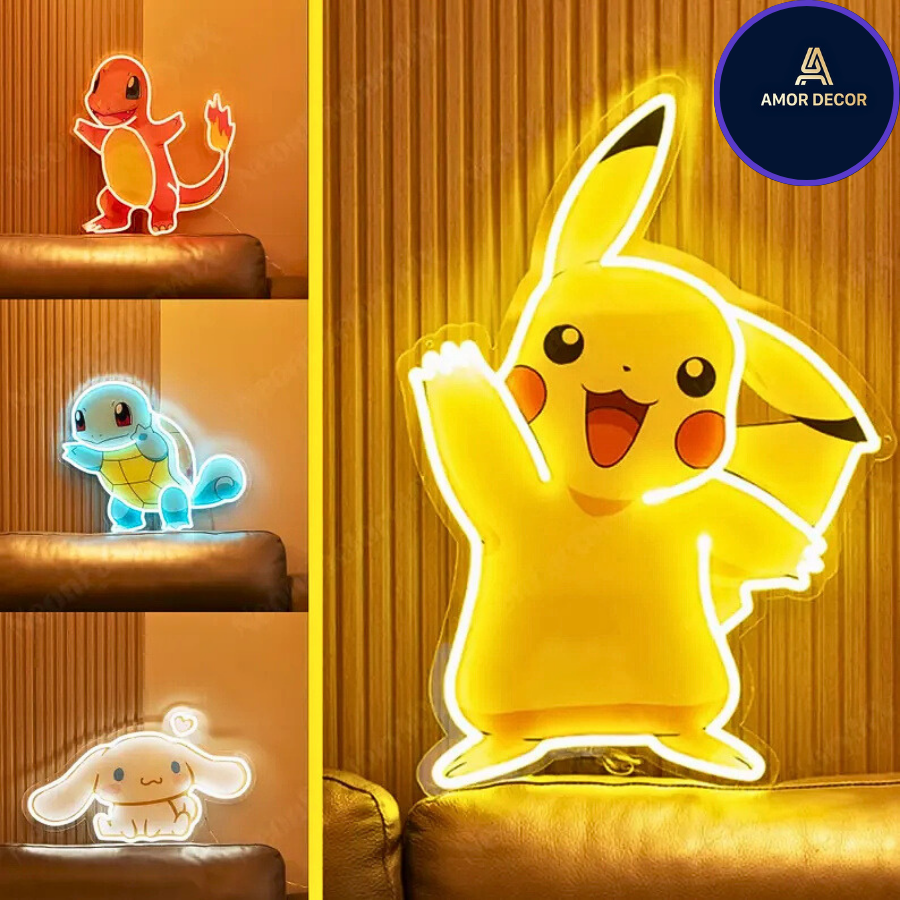 Night Light Pikachu Neon Lights For Decoration, Lamp Bedroom Decor ...