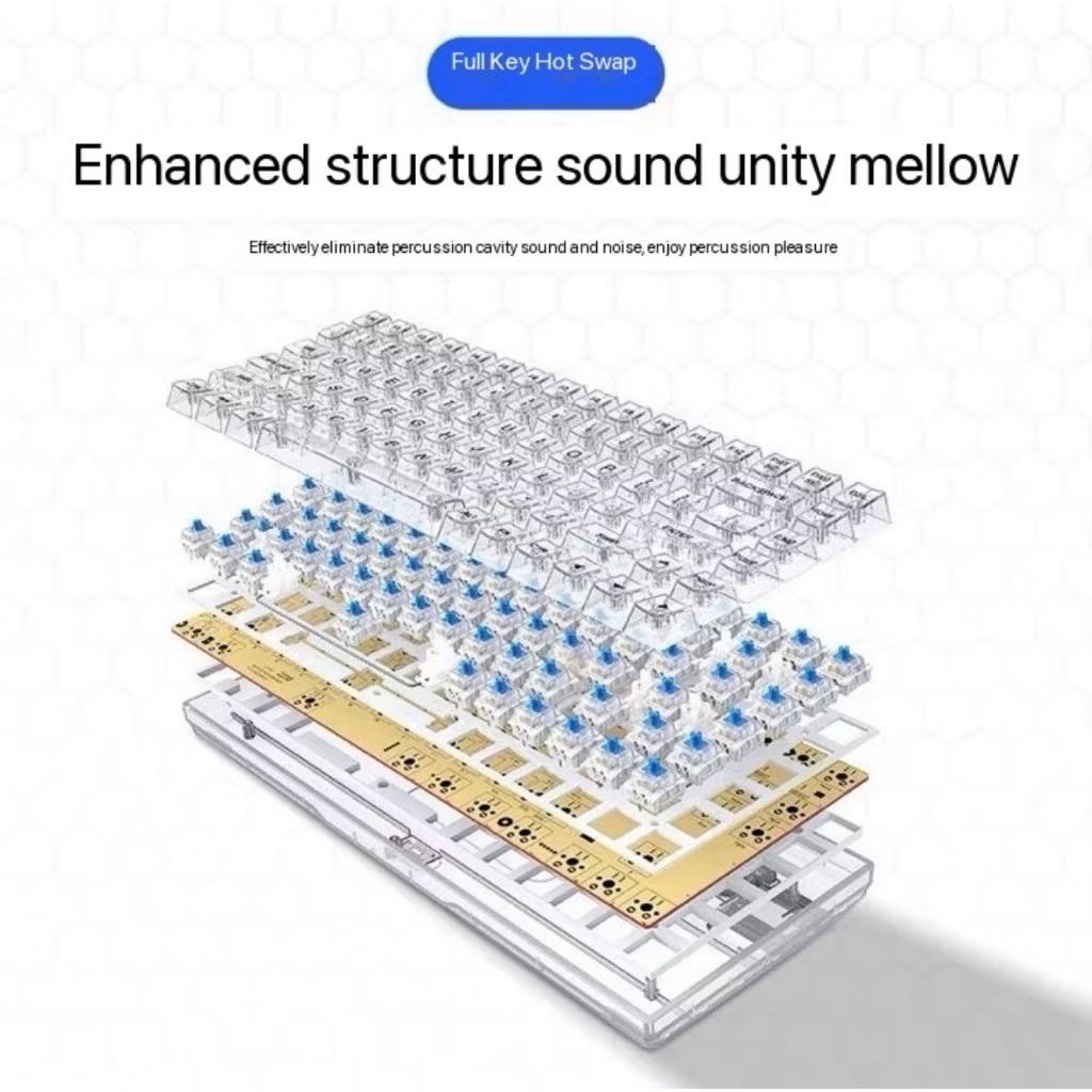 LEAVEN K840 Transparen Mechanical Keyboard Hot Swap 84 Keys Wired ...