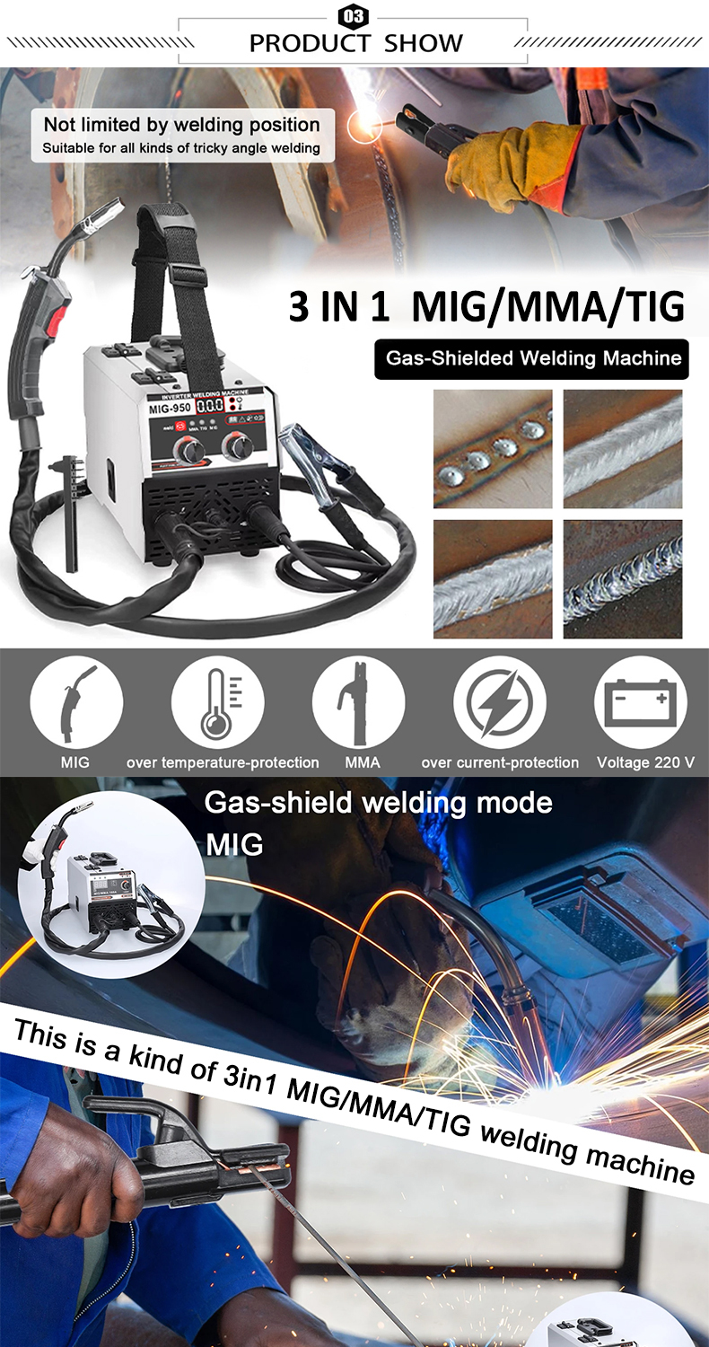 MIG Welding Machine Portable Inverter IGBT Gasless Welder MIG&MMA&TIG ...